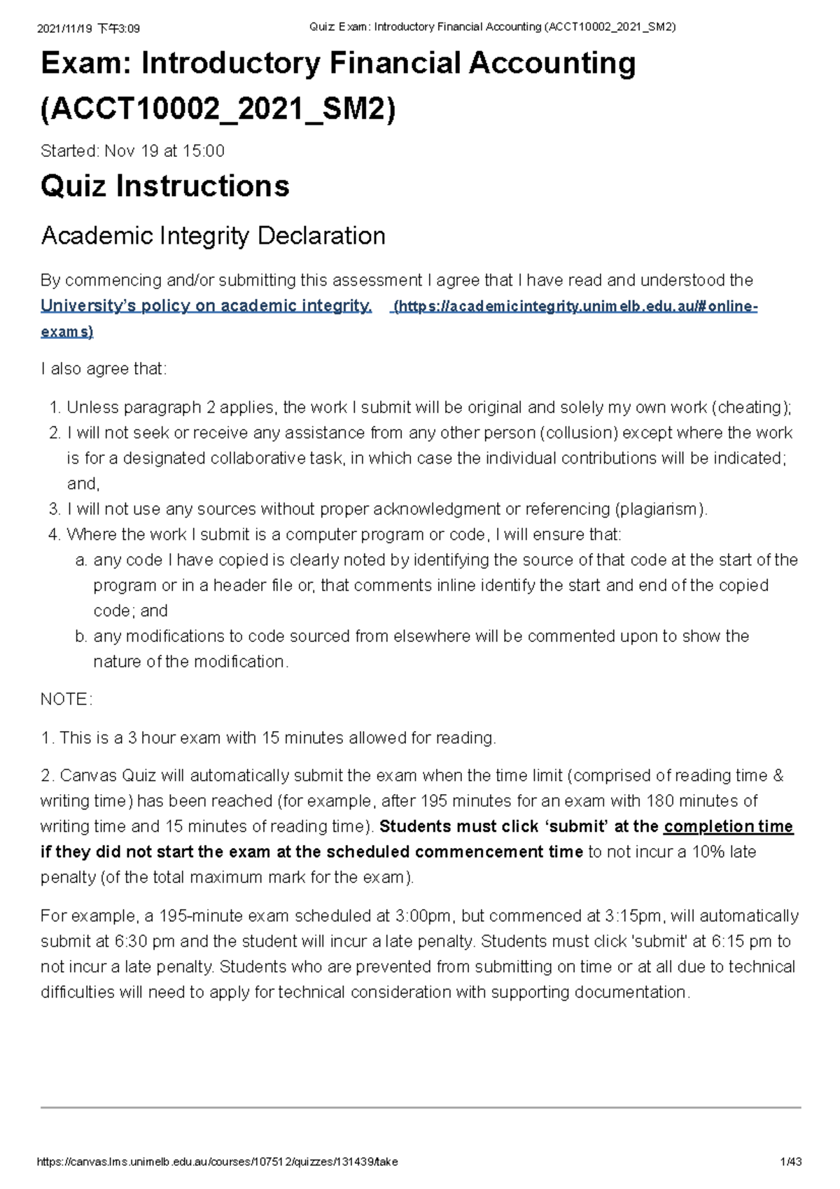 Quiz Exam Introductory Financial Accounting (ACCT10002 2021 SM2 ...