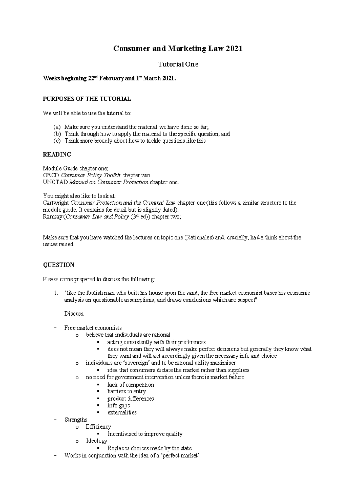 Tutorial 1 - practice - Consumer and Marketing Law 2021 Tutorial One ...