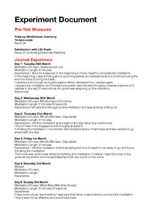 Positive Psychology PPI Experiment Plan - PPI Mini-Experiment and ...