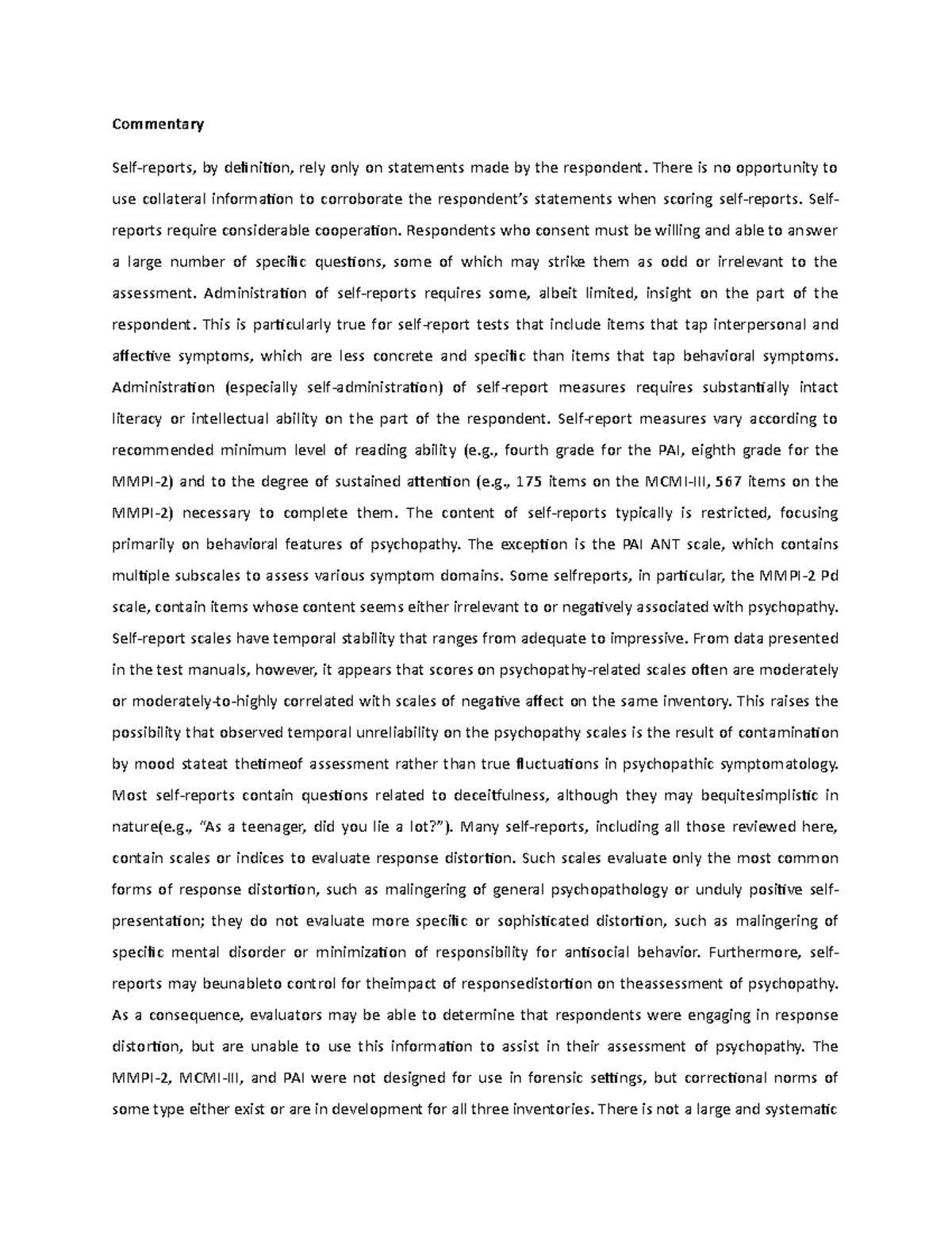 Commentary - Commentary Self-reports, by definition, rely only on ...