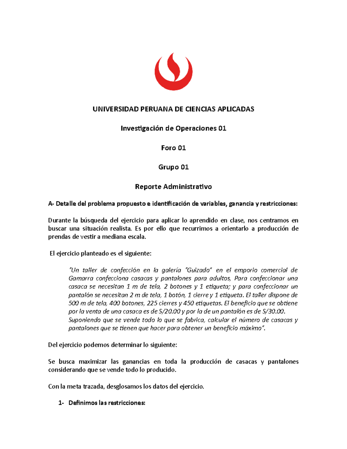 Reporte Administrativo - UNIVERSIDAD PERUANA DE CIENCIAS APLICADAS ...
