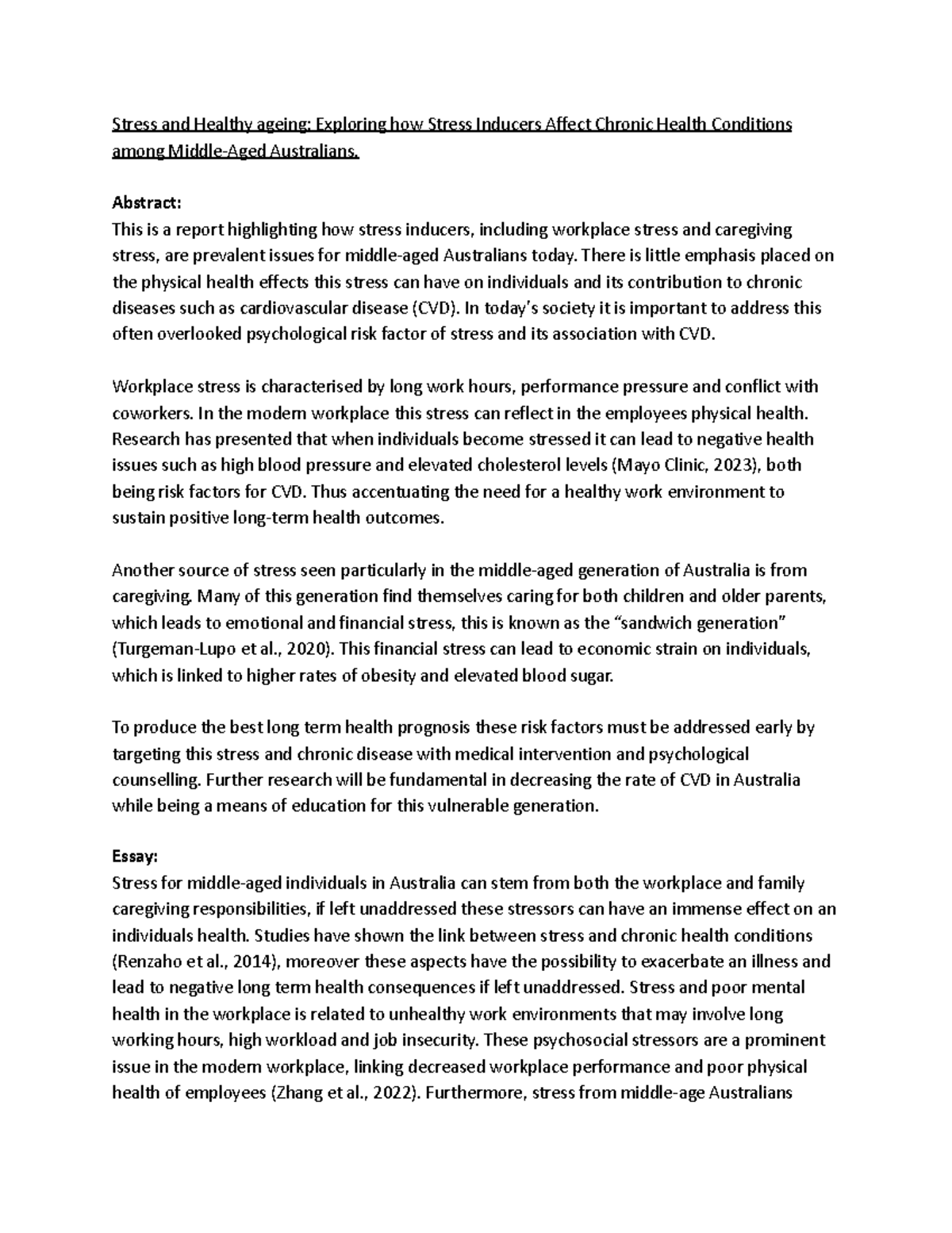 HSBH essay - Stress and Healthy ageing: Exploring how Stress Inducers ...