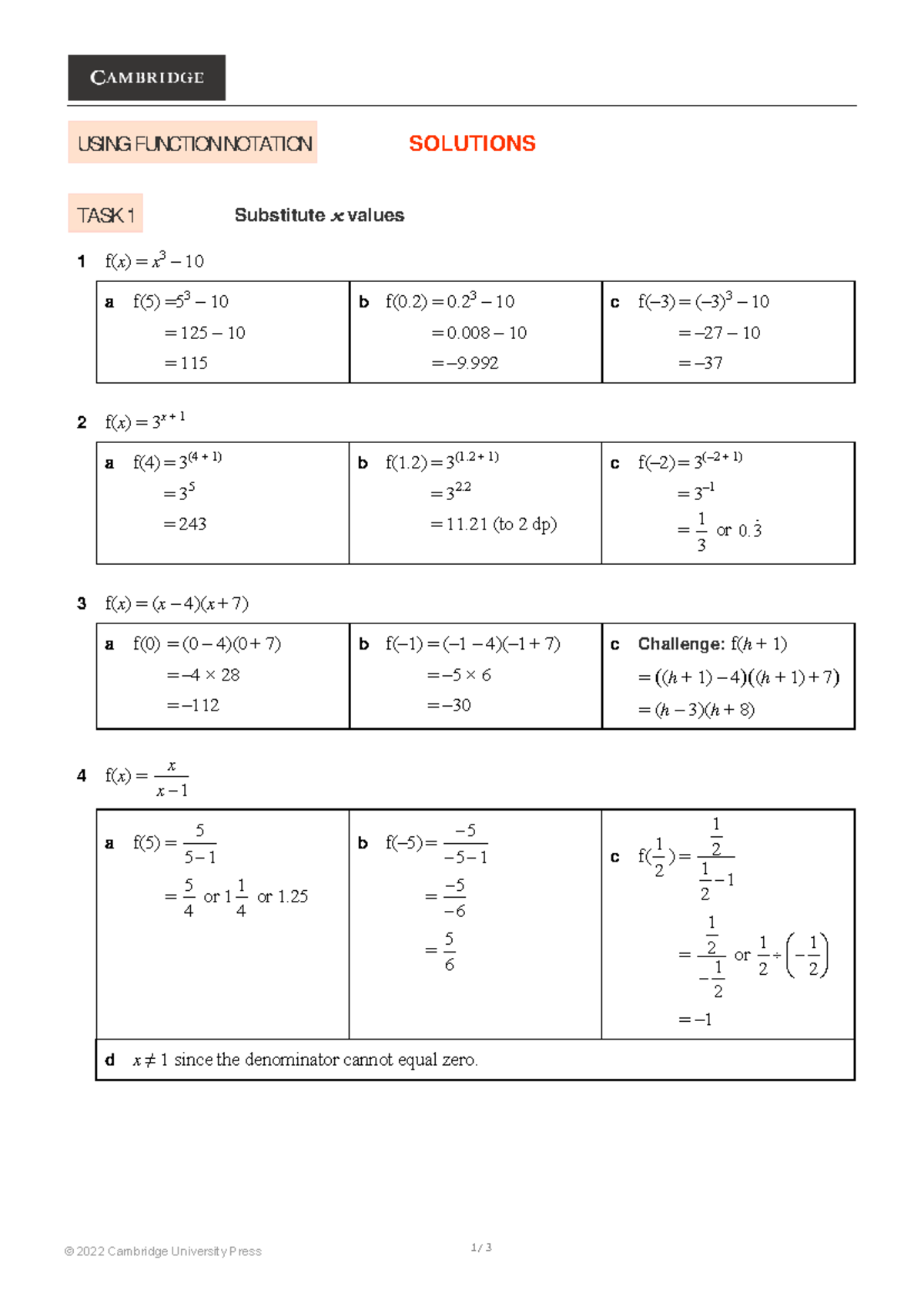 Using function notation Solutions - © 2022 Cambridge University Press 1/ USING FUNCTION NOTATION ...
