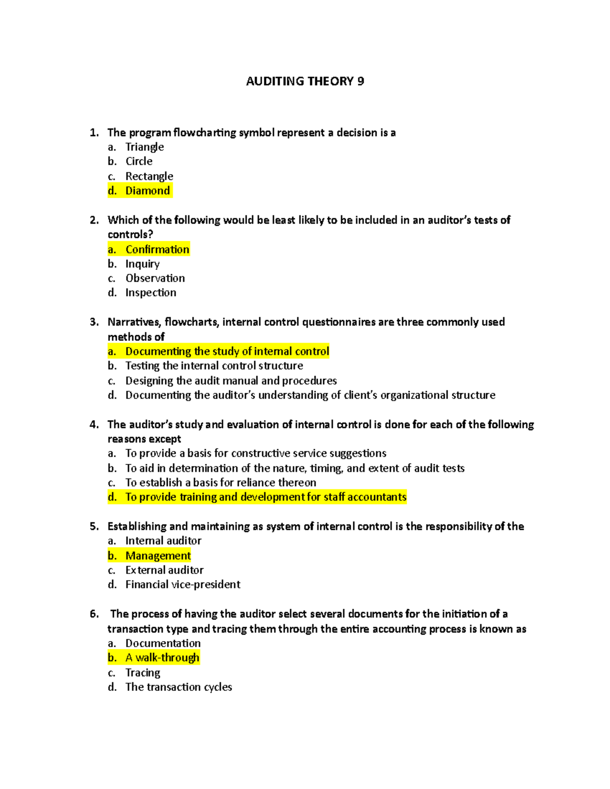 Auditing Theory 9 - COMPOSE OF MULTIPLE CHOICE QUESTIONS - AUDITING THEORY 9 The program - Studocu