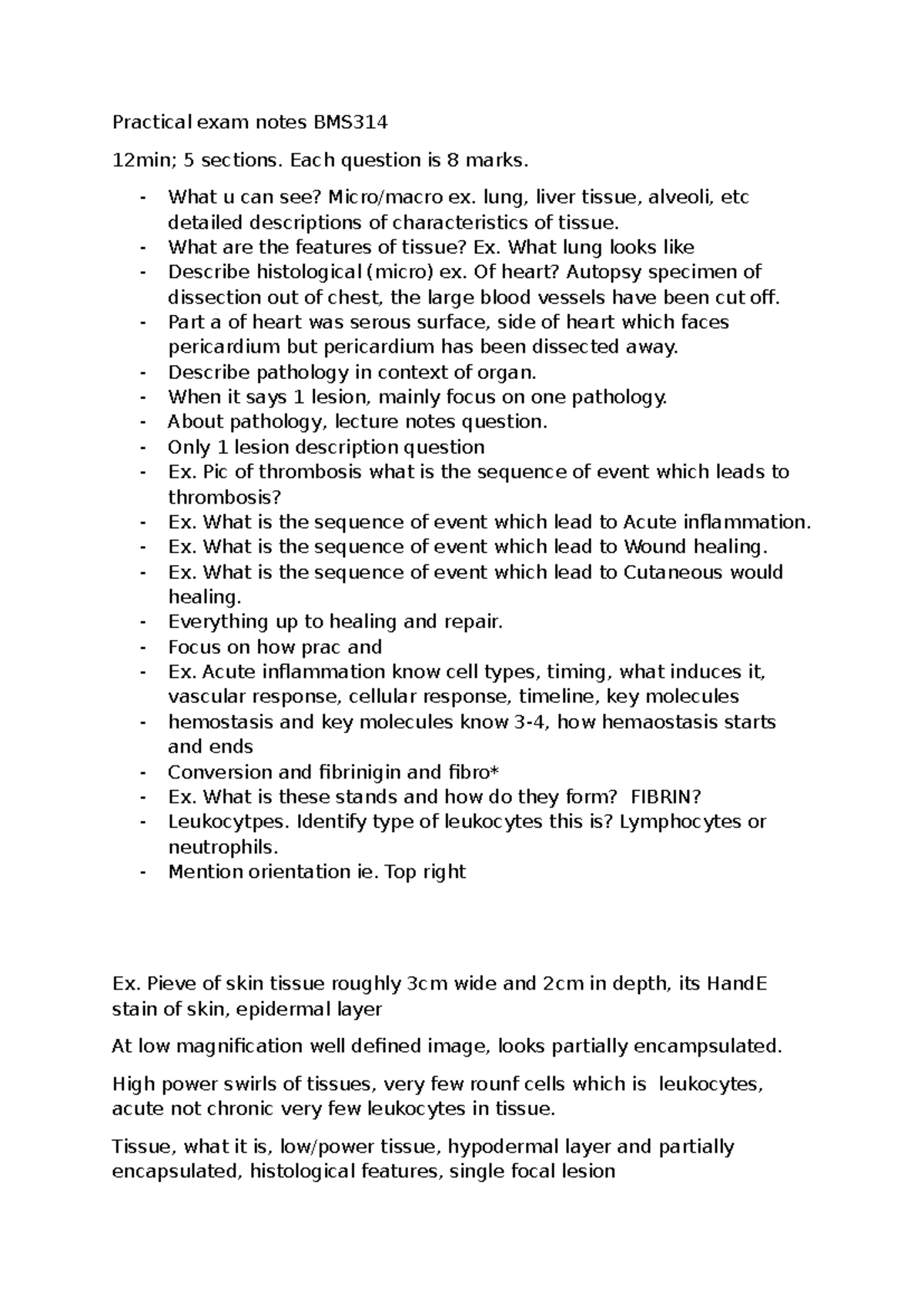 Practical notes - Practical exam notes BMS 12min; 5 sections. Each ...