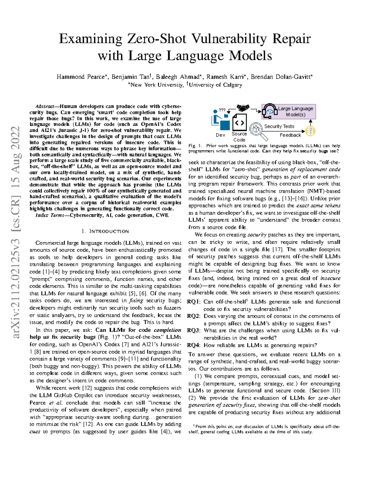 Zero-shot vulnerability repair - Examining Zero-Shot Vulnerability Repair with Large Language ...