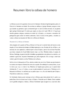 Resumen La Odisea Homero - y se le atribuye a Homero. El poema, que se ...