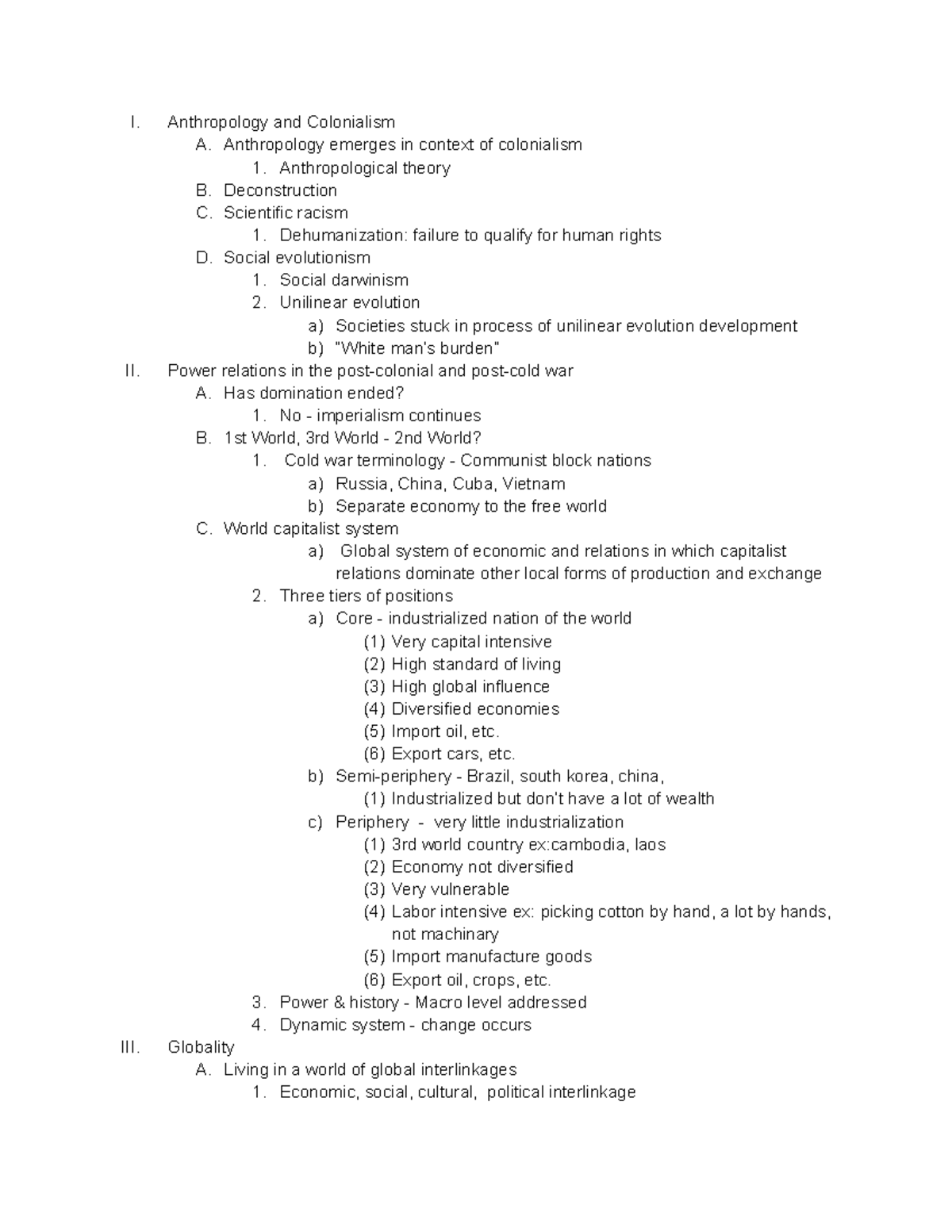 Lec 20 - Egan - I. Anthropology and Colonialism A. Anthropology emerges ...
