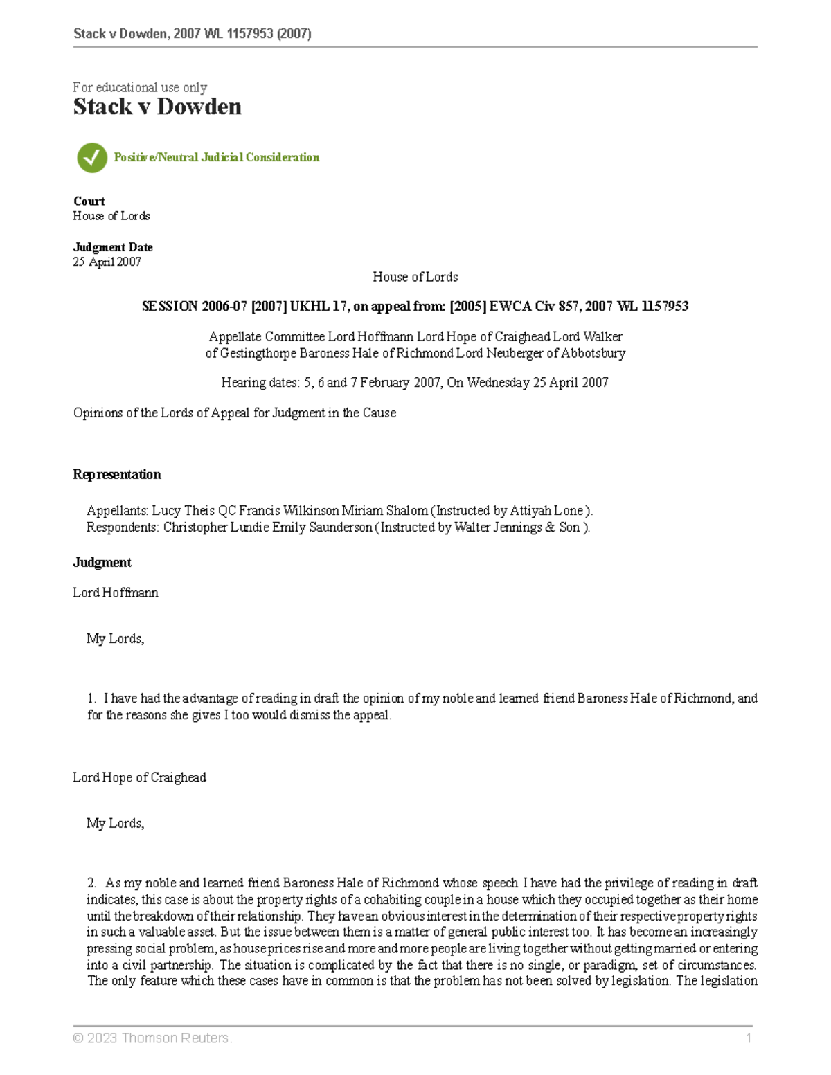 Stack v Dowden - Law Notes - For educational use only Stack v Dowden ...