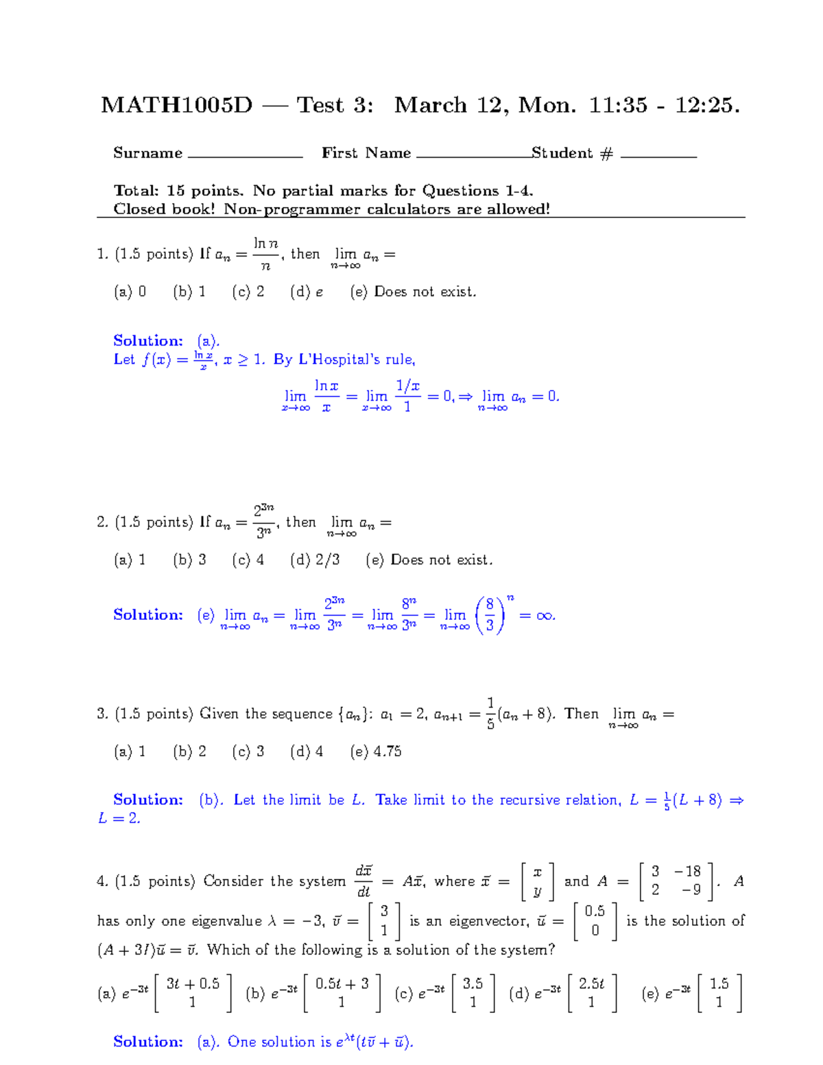 MATH1005D-Test3-sol - Third Math Test of the year - MATH1005D — Test 3 ...