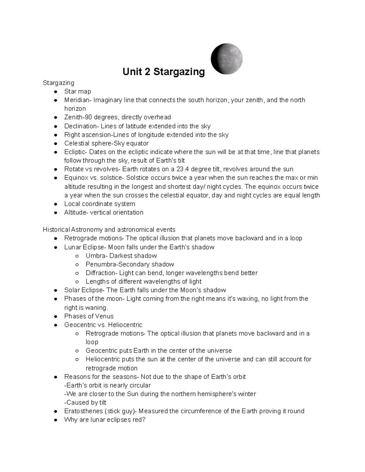 Unit 2 study guide - Unit 2 Stargazing Stargazing Star map Meridian ...