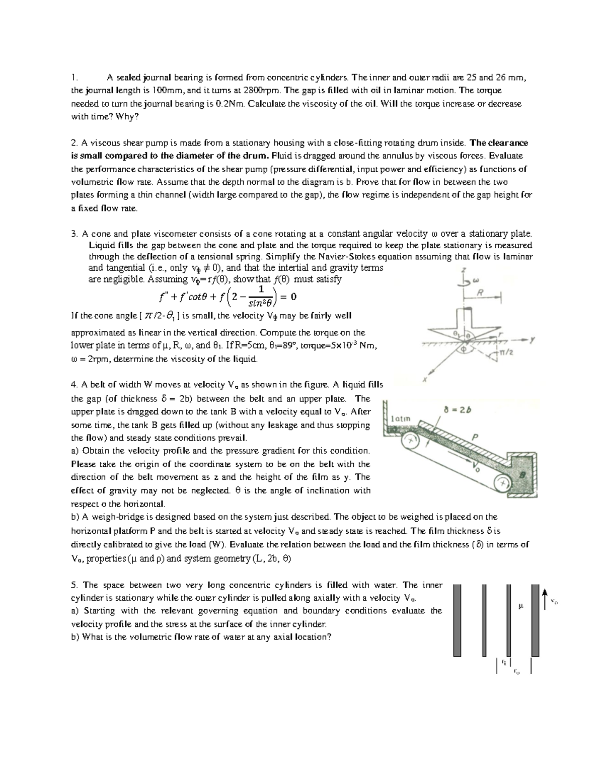Practice Problems Momentum Transfer - A sealed journal bearing is ...