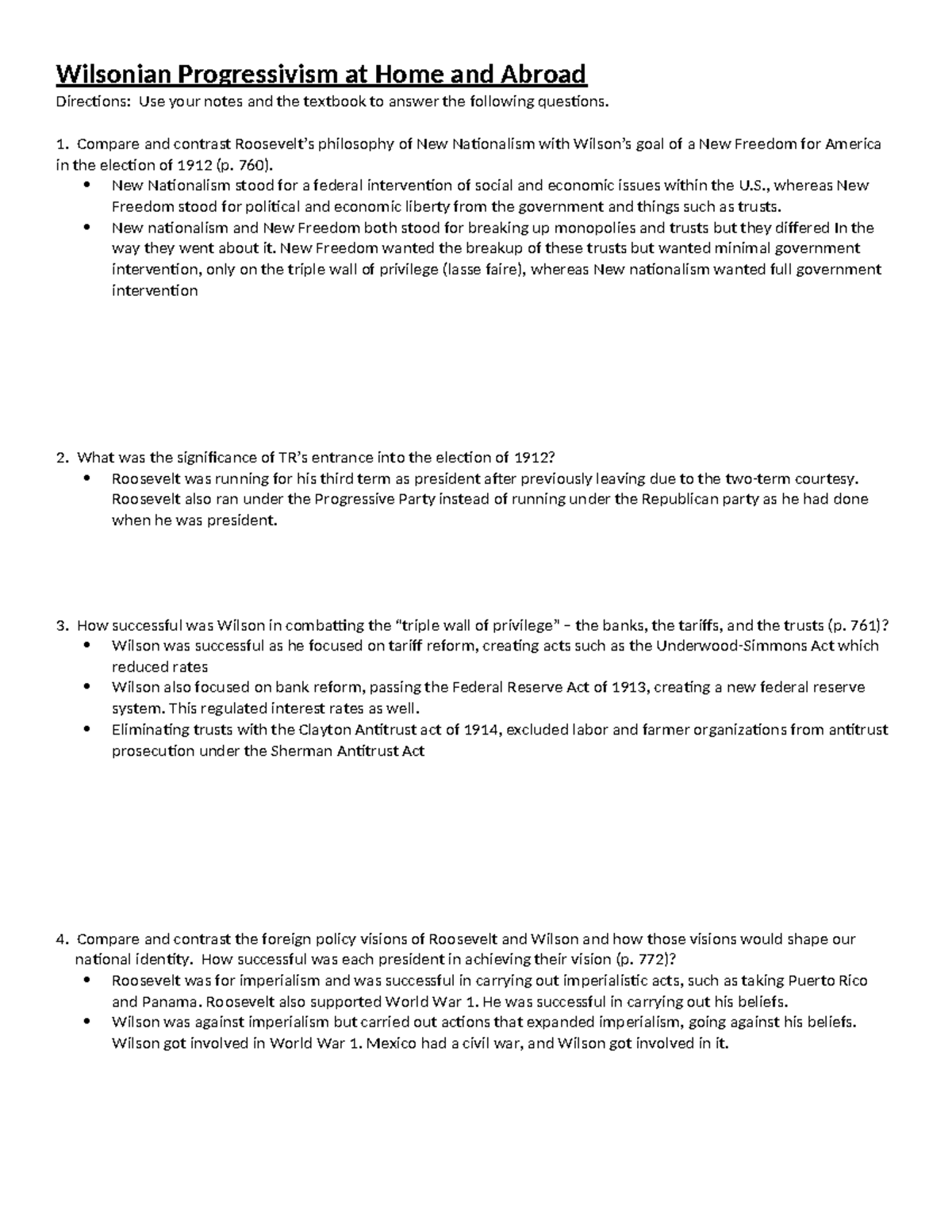 Wilsonian Progressivism at Home and Abroad - Wilsonian Progressivism at ...