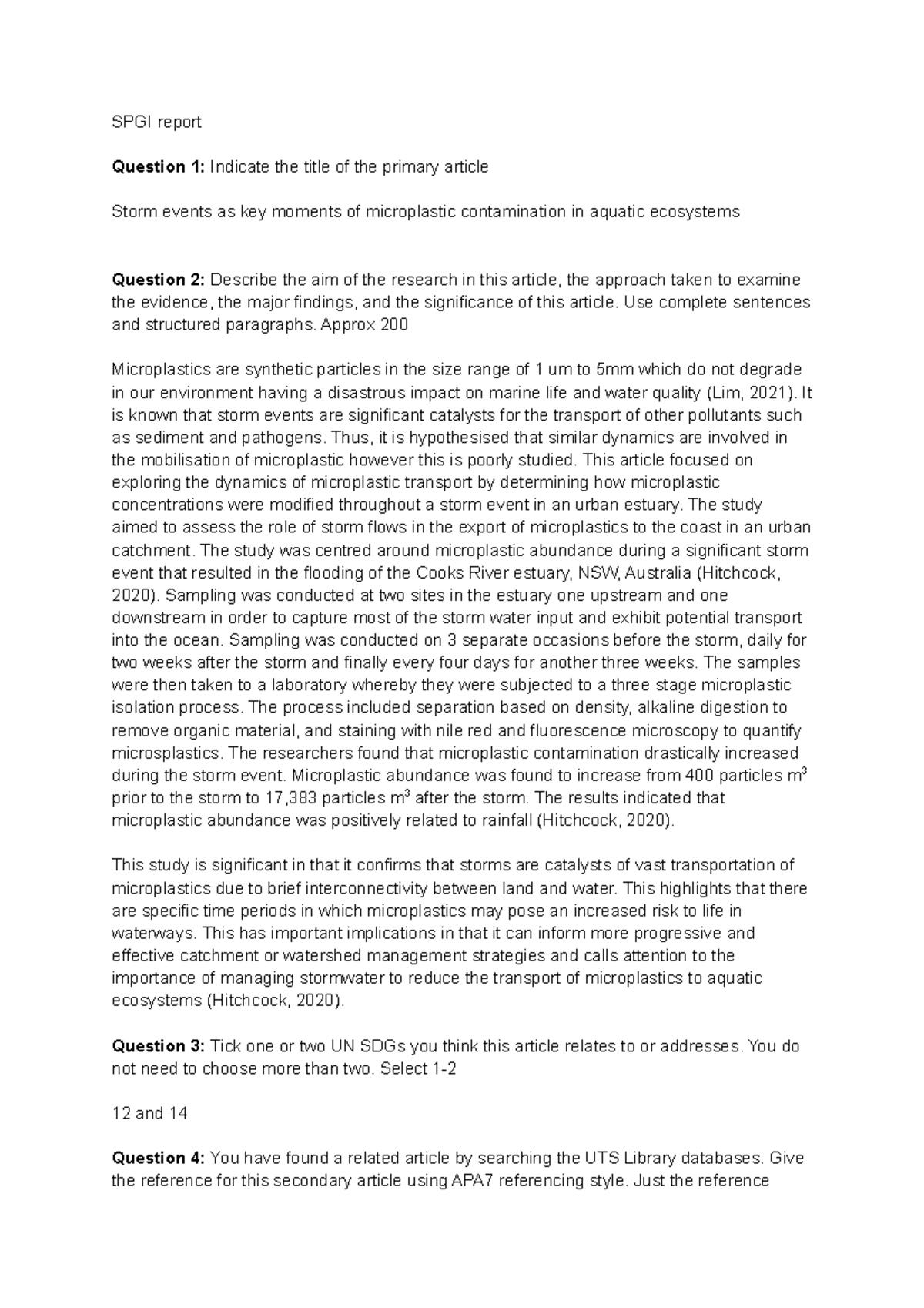 SPGI Report - SPGI report Question 1: Indicate the title of the primary ...
