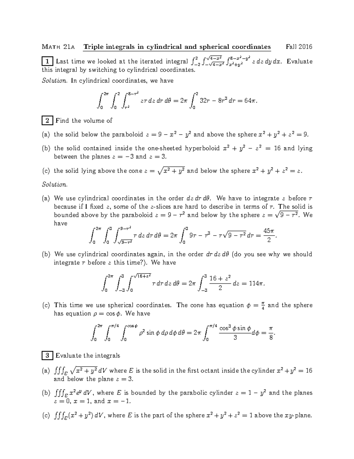23 - Triple integrals in cylindrical and spherical coordinates ...
