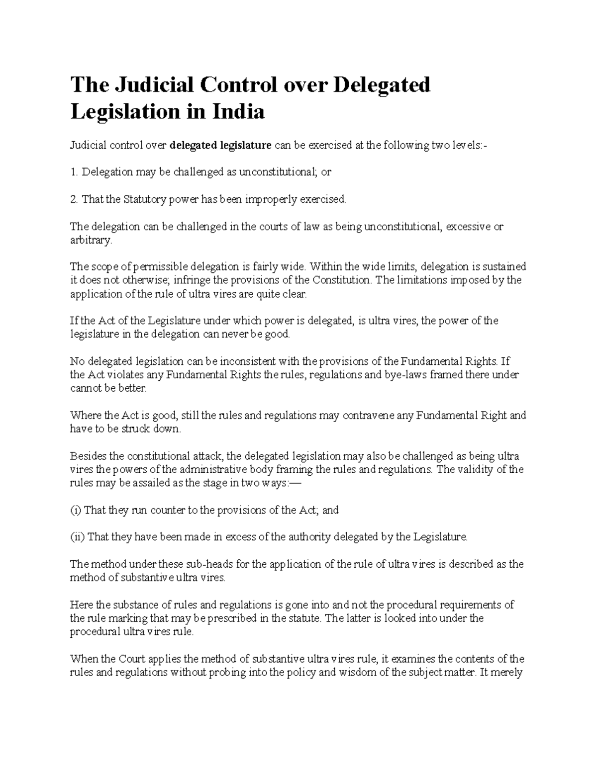 Judicial control of delegated legislation - The Judicial Control over ...