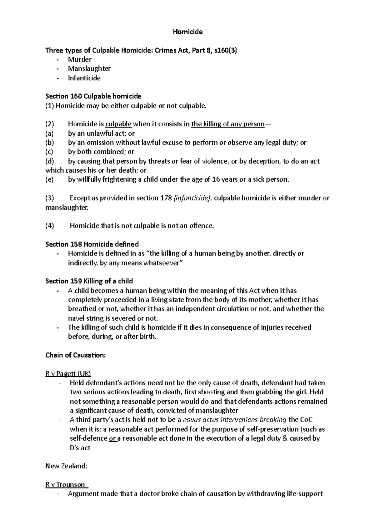 Homicide - Exam - Full year 2018 crimes notes - Homicide Three types of ...