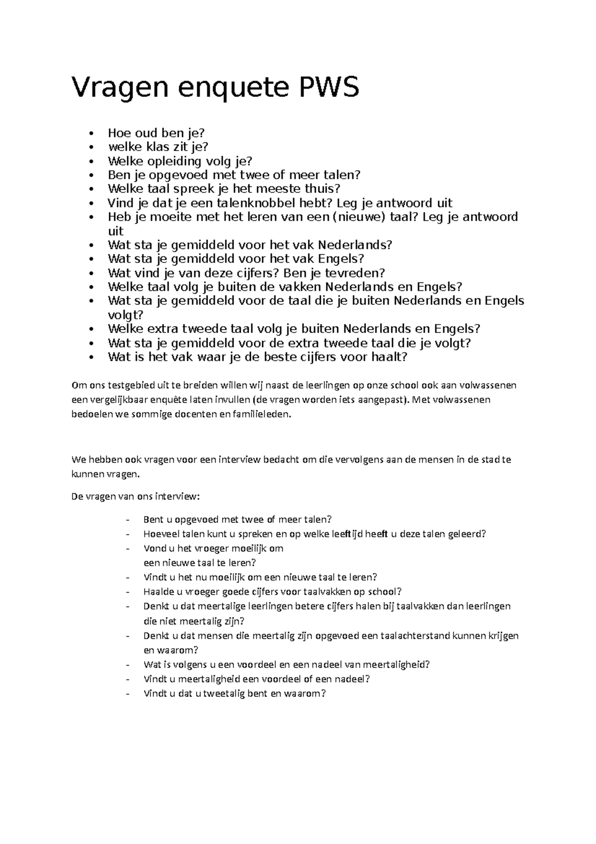 Vragen enquete Profielwerkstuk en betrekking tot nederlands literatuur ...