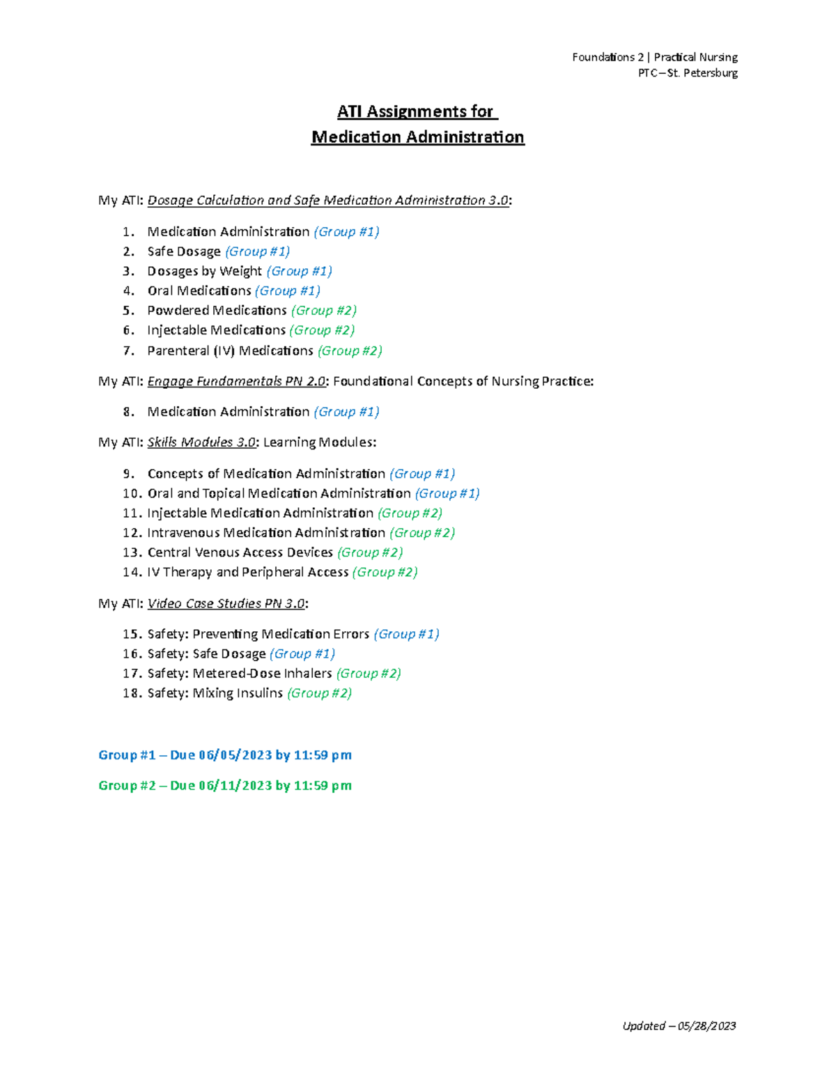 Revision ATI Assignments - Med Admin - Foundations 2 | Practical NursingPTC – St. Petersburg ATI ...