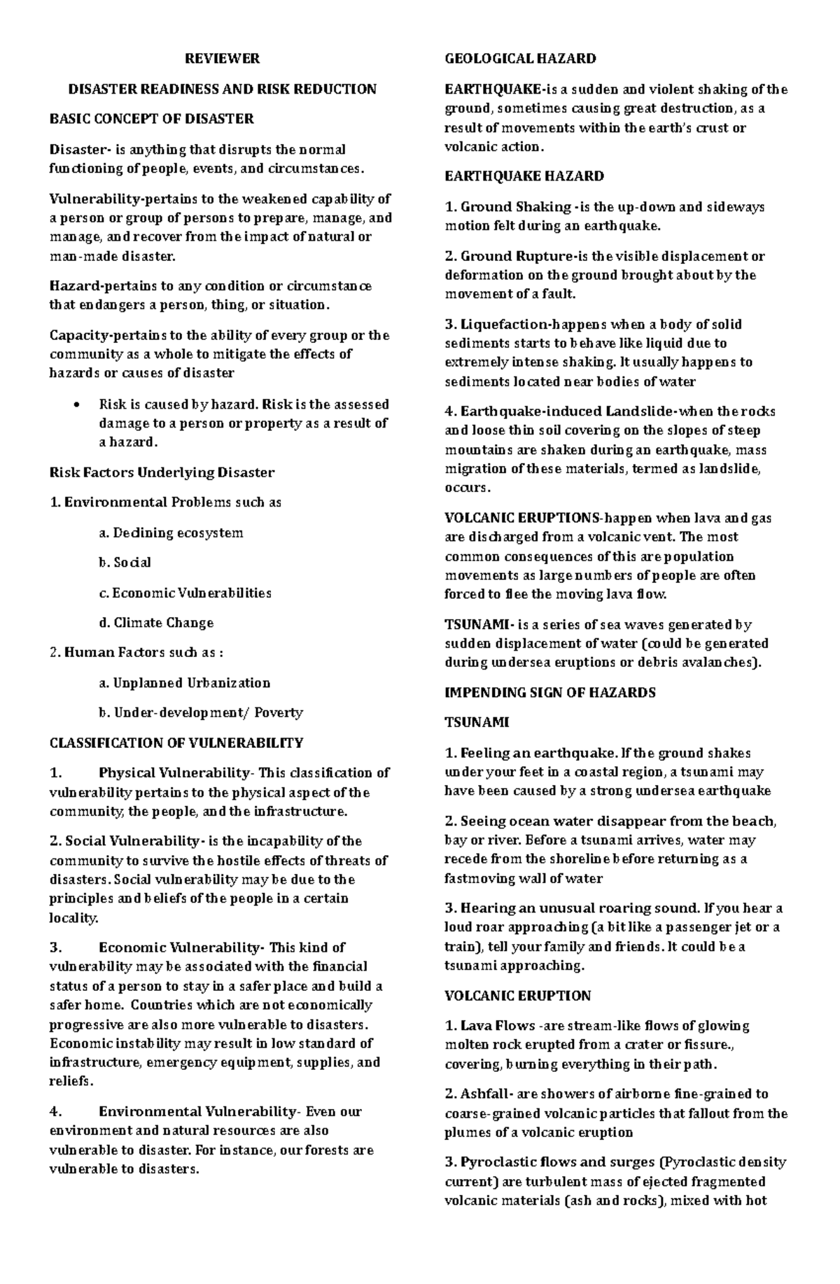 DRRR-EXAM- Reviewer - REVIEWER DISASTER READINESS AND RISK REDUCTION ...