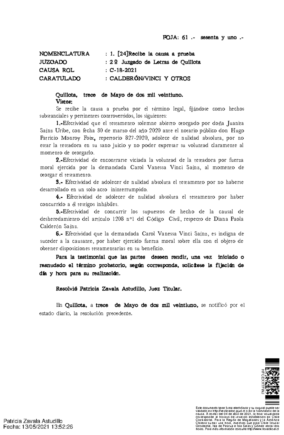 Interlocutoria de prueba - FOJA: 61 .- sesenta y uno .- NOMENCLATURA ...