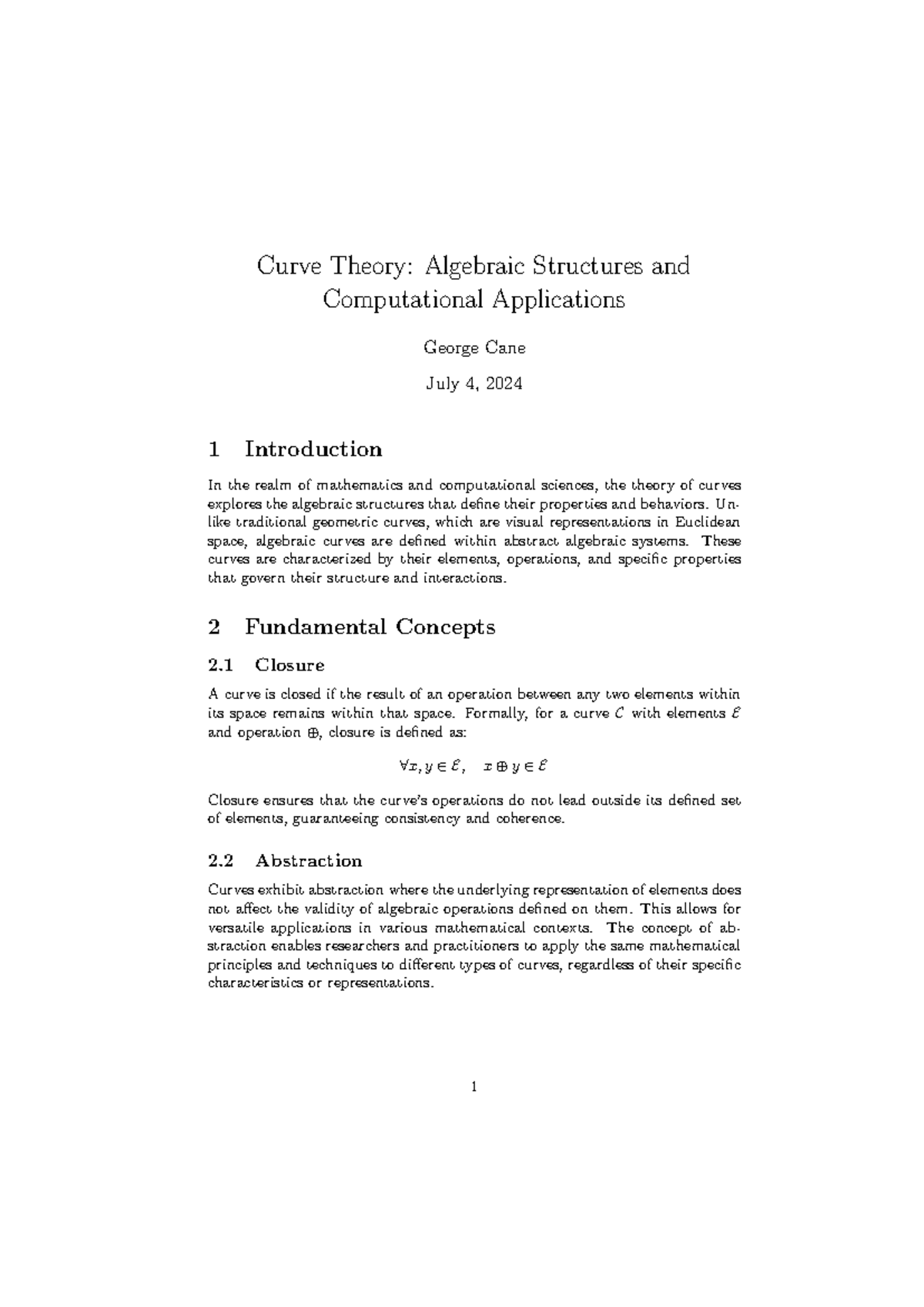 Curve Theory Calculus Curve Theory Algebraic Structures And Computational Applications