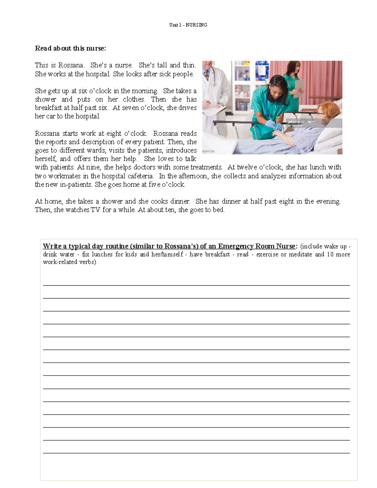 Read and write a short paragraph - homework - Unit 1 - NURSING Read ...