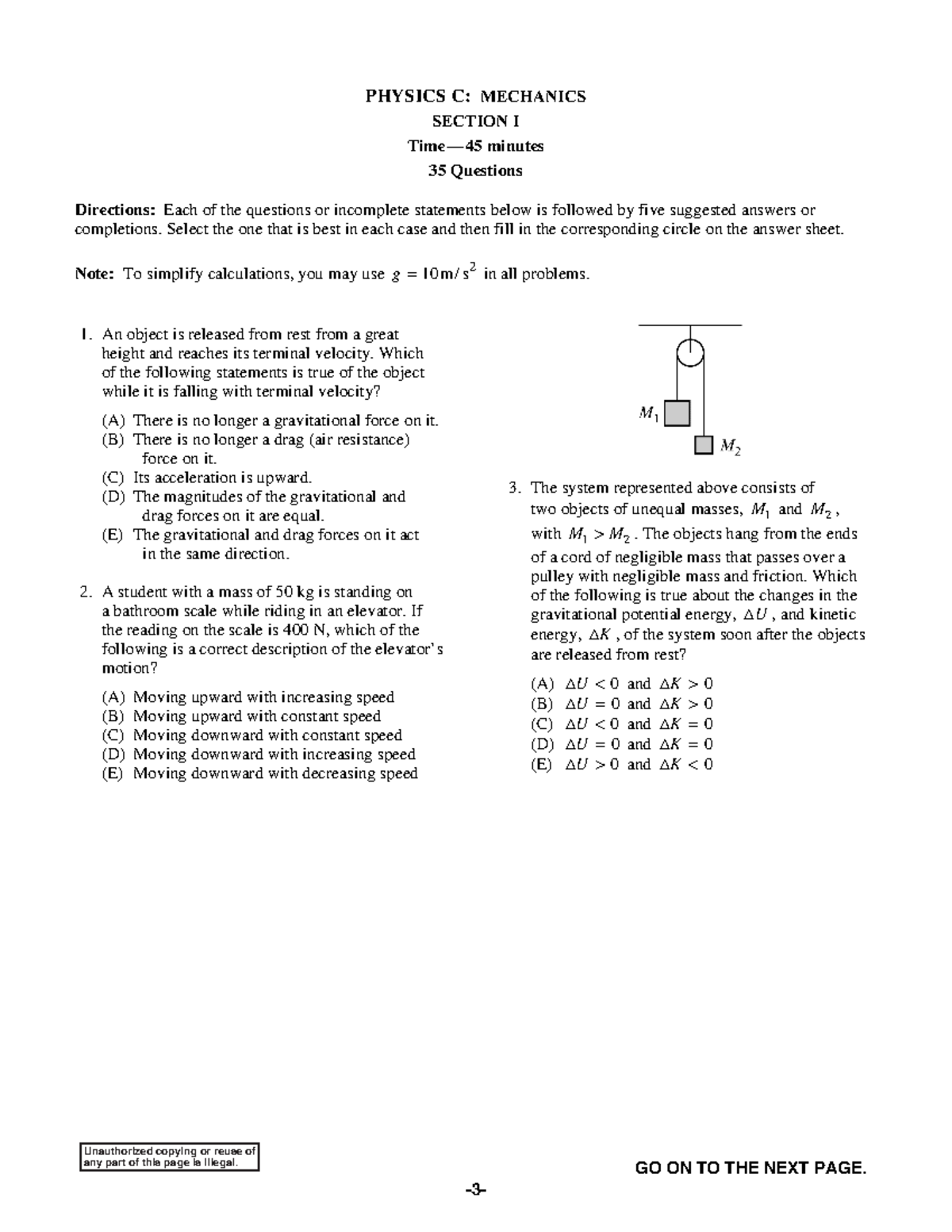 2014 - Physics - Unauthorized copying or reuse of any part of this page is illegal. GO ON TO THE ...