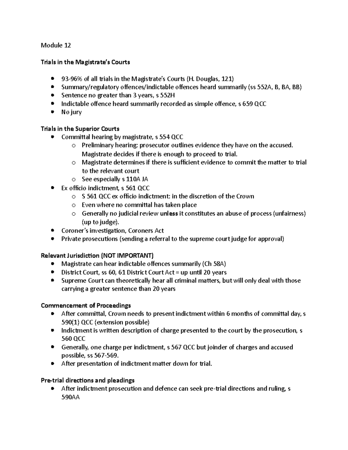 Module 12 Notes - Module 12 Trials in the Magistrate’s Courts 93-96% of ...