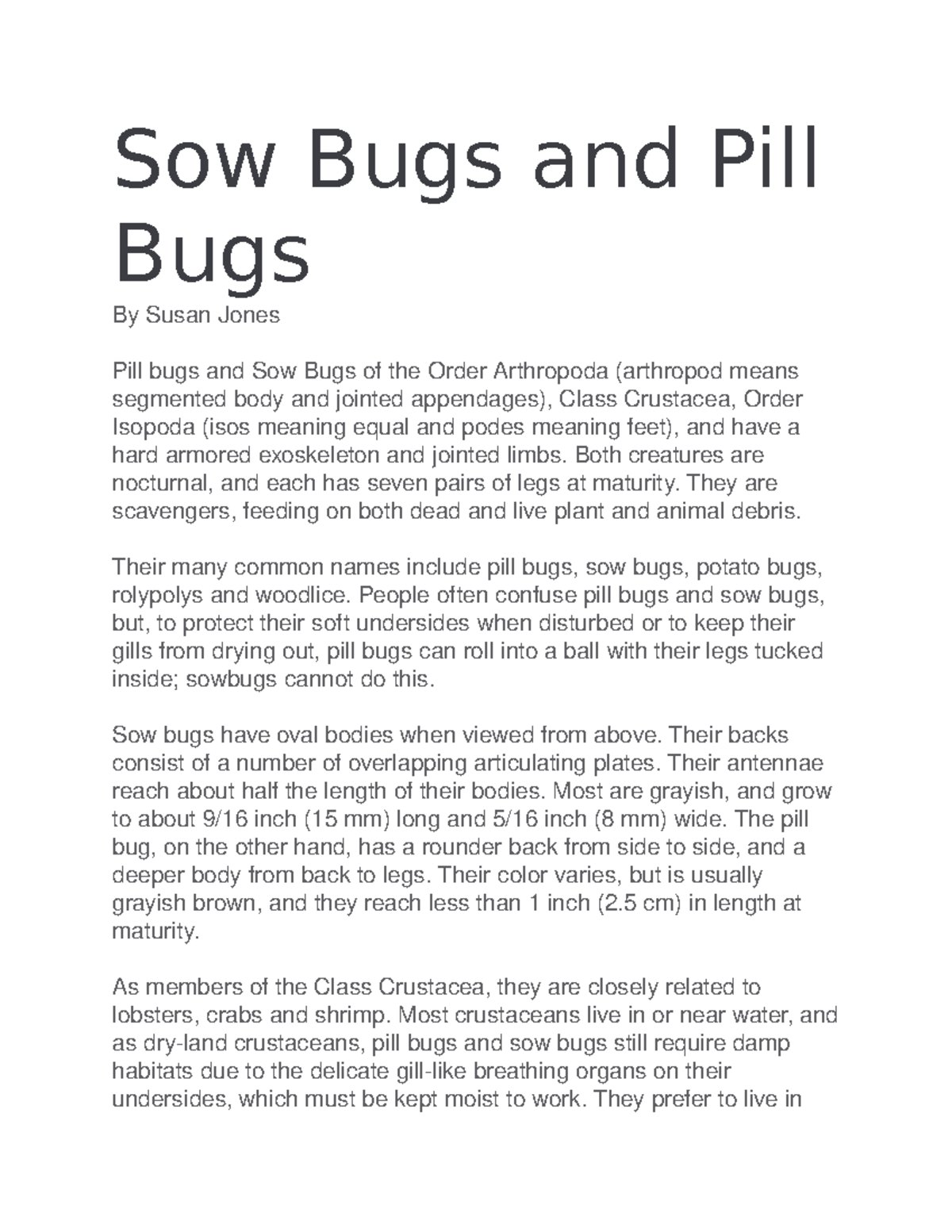 Sowbug 2 - assignment throughout the course - Sow Bugs and Pill Bugs By ...