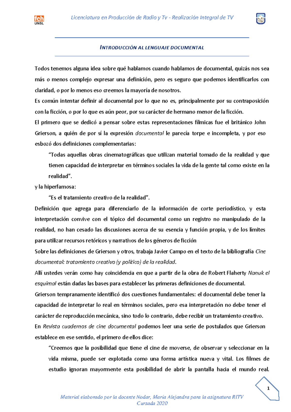 Introducción al lenguaje documental RITV 2021 - Material elaborado por ...