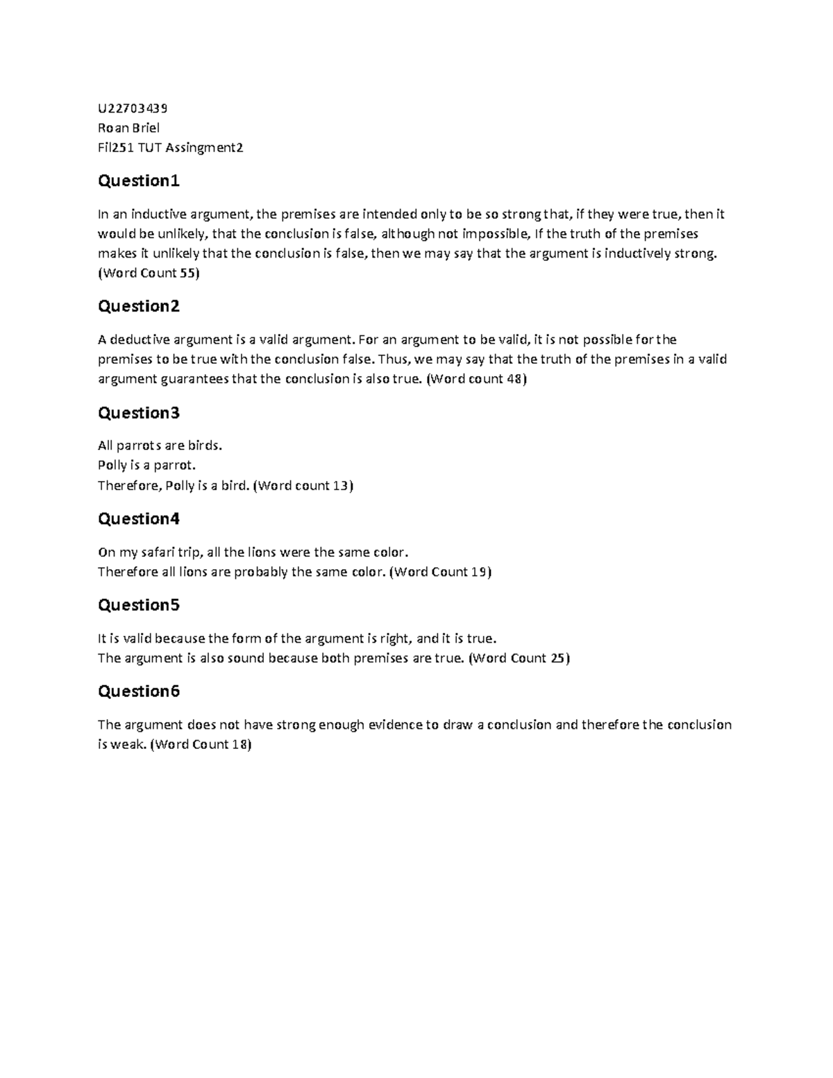 Fil251 Tut 2 - Tut - U Roan Briel Fil251 TUT Assingment Question In an ...