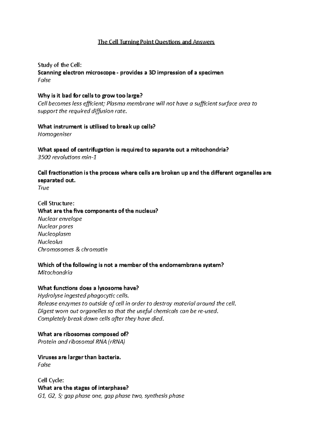 The Cell Turning Point Questions and Answers - What instrument is ...