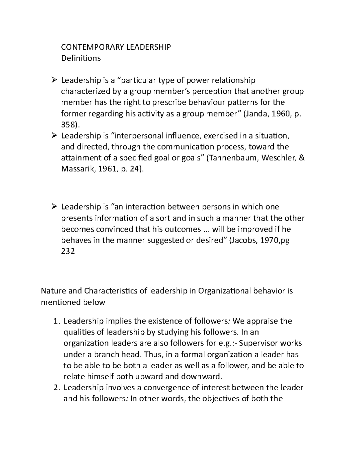 Contemporary Leadership - CONTEMPORARY LEADERSHIP Definitions ...