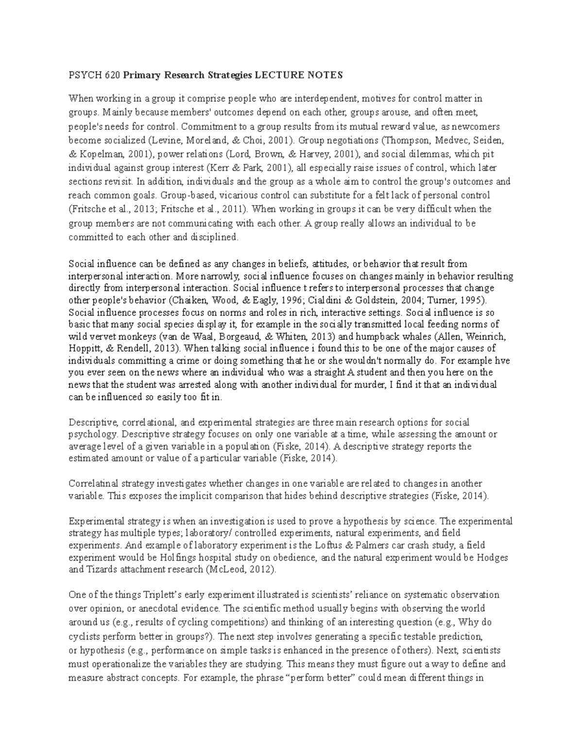 PSYCH 620 Primary Research Strategies Lecture Notes - PSYCH 620 Primary ...