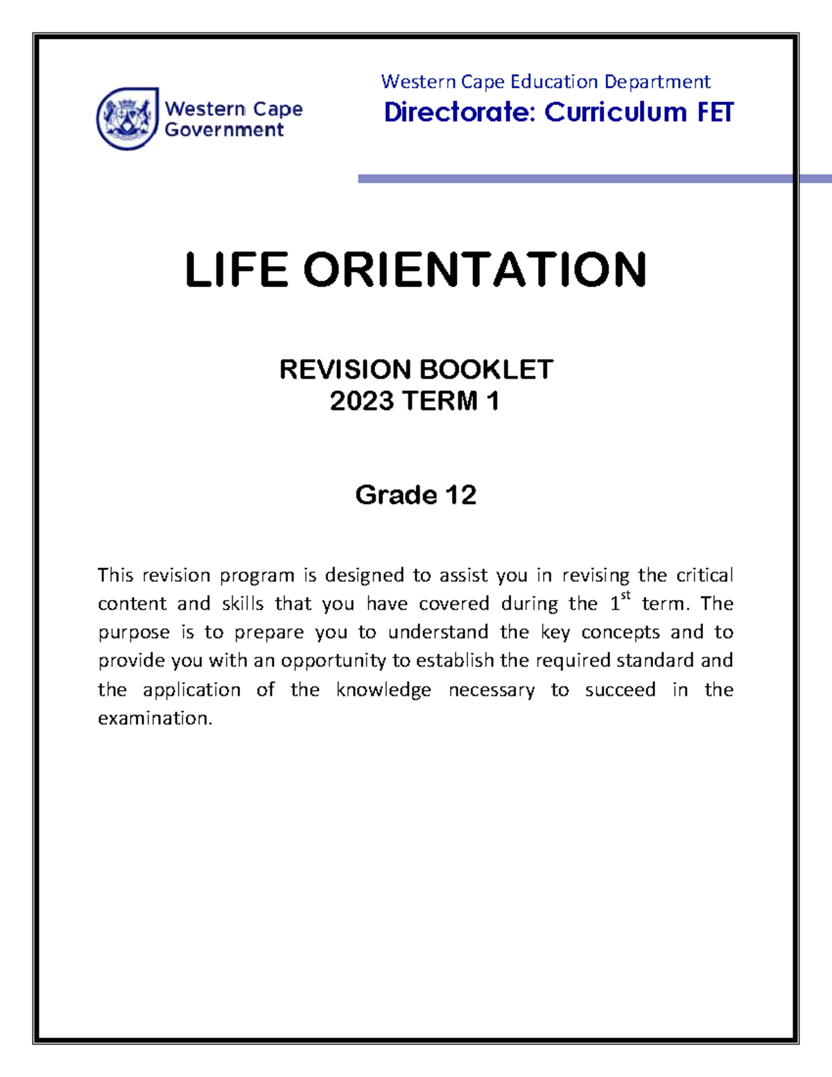 LO Grade 12 Revision Booklet Term 1 2023 - Western Cape Education ...