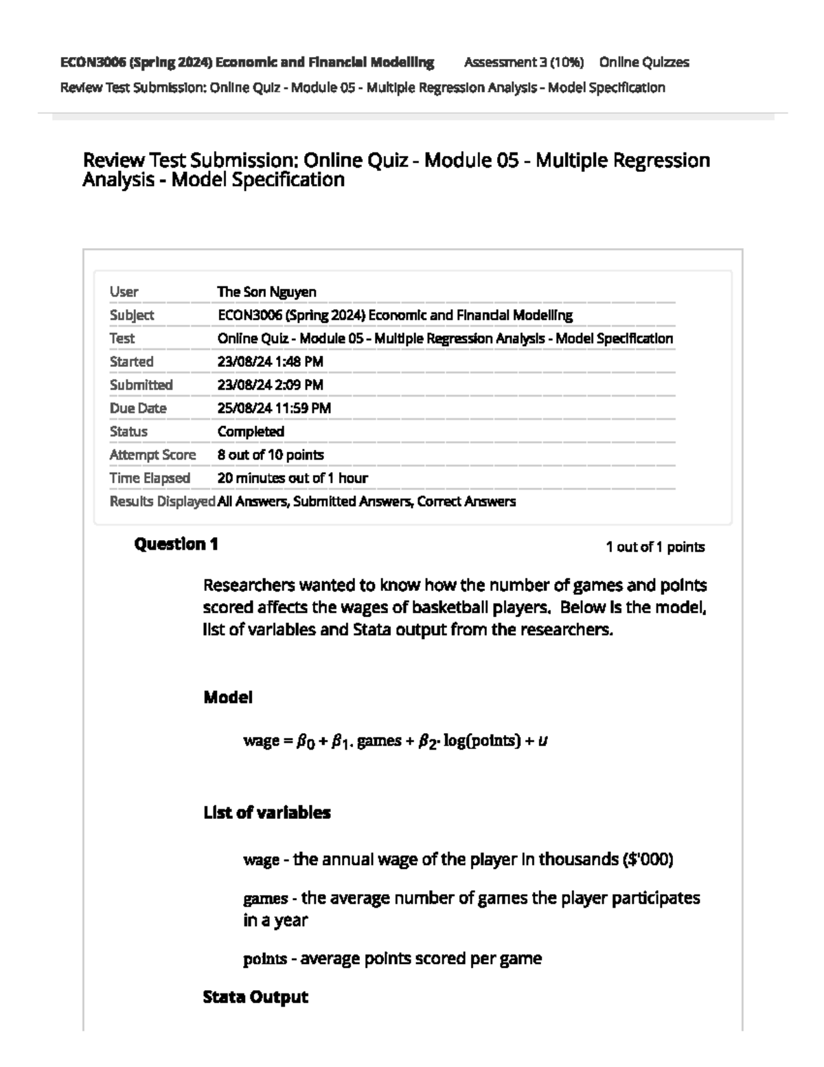 EFM- Online Quiz - Module 05 - Multiple Regression Analysis - Model ...