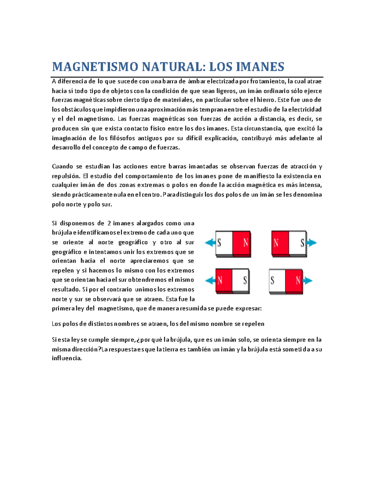 Magnetismo Natural - Resumen Física - MAGNETISMO NATURAL: LOS IMANES A ...