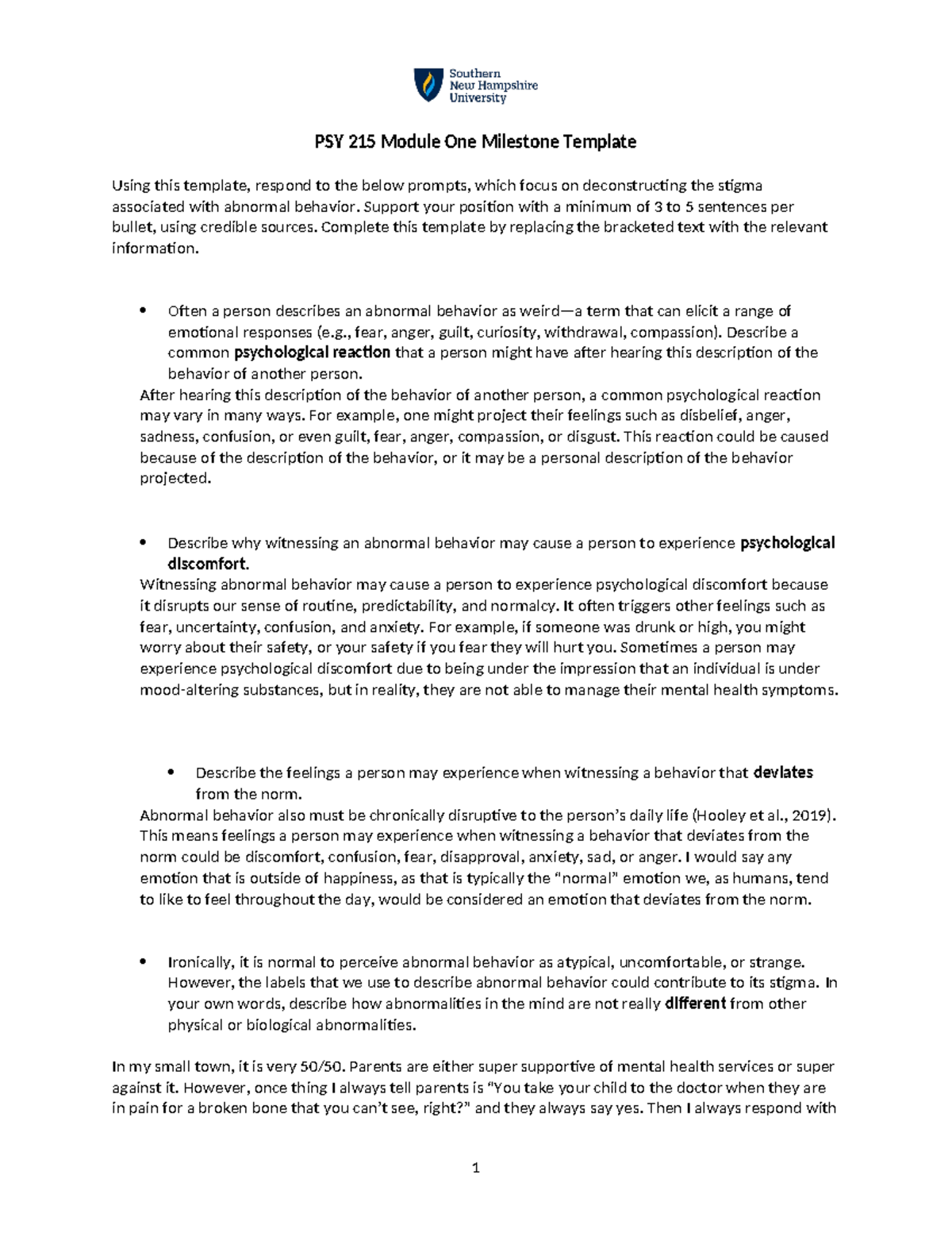 1-2 Milestone - Psych - PSY 215 Module One Milestone Template Using ...
