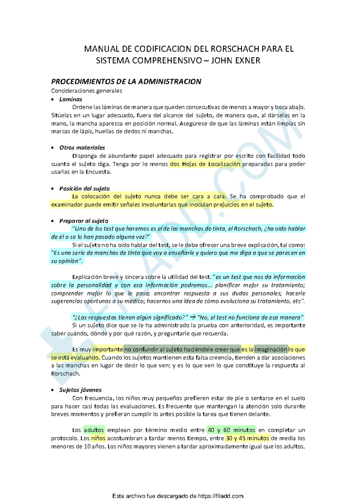 Resumen Rorschach - buenisimo - MANUAL DE CODIFICACION DEL RORSCHACH ...