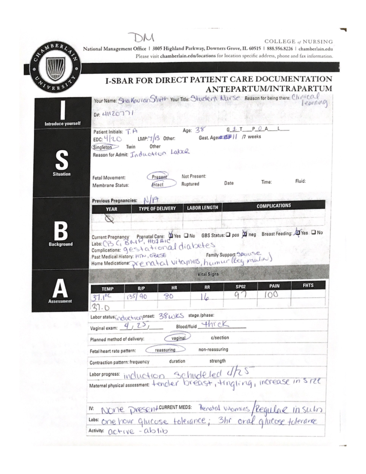 Gestational DM isbar - Study - DM COLLEGE of NURSING CHAMBERLAW MBERL ...