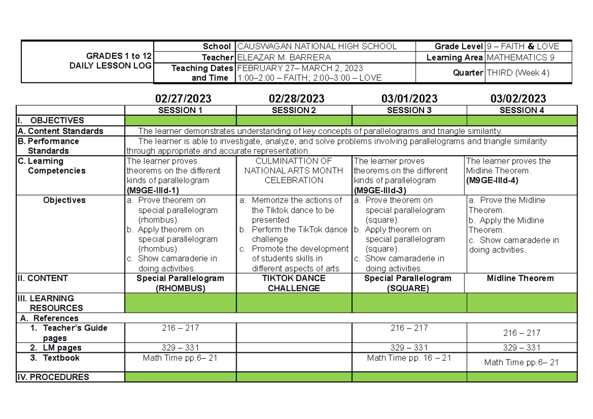 G9 DLL Q3-W4 - n/a - GRADES 1 to 12 DAILY LESSON LOG School CAUSWAGAN ...
