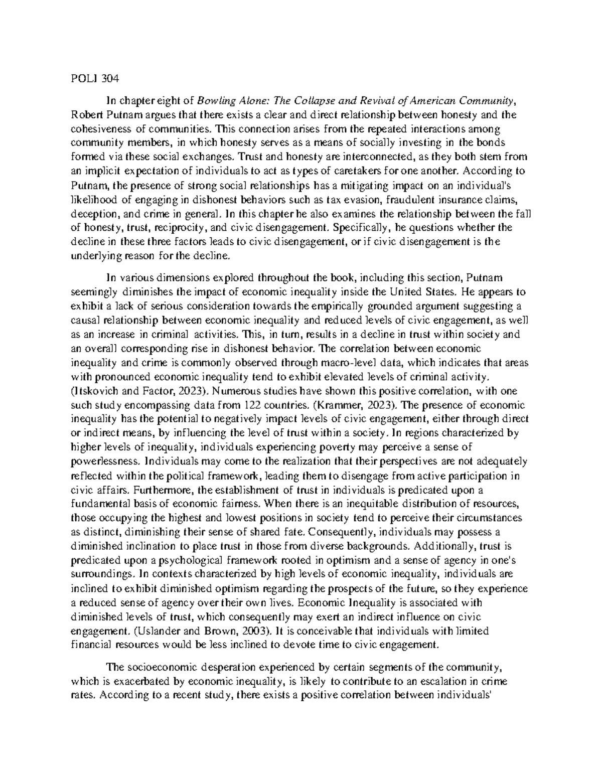 Bowling Alone: Ch 8 Reflection - POLI 304 In chapter eight of Bowling Alone: The Collapse and ...