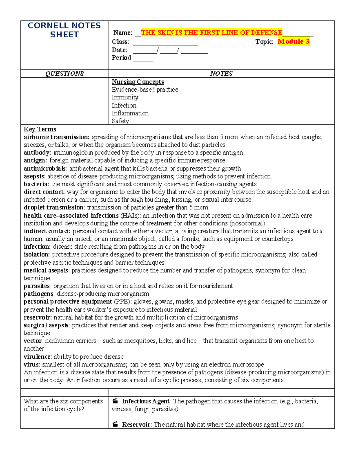 Cornell Notes with Module 3 Prompts - CORNELL NOTES SHEET Name: THE ...