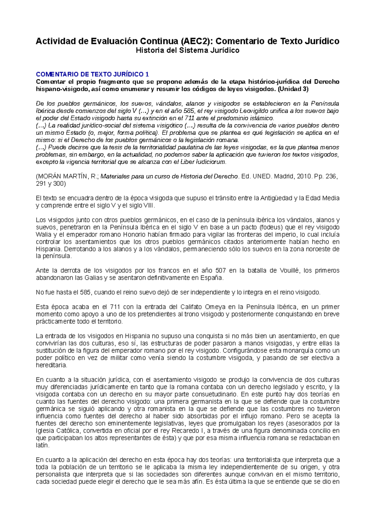 AEC2 HSJ - AEC2 Historia Sistema Jurídico - Actividad de Evaluación Continua (AEC2): Comentario ...