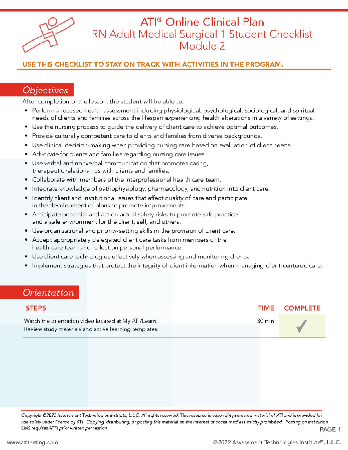 ATI OCP checklist RN AMS1 m2 Giupdated-1 - atitesting ©2022 Assessment ...