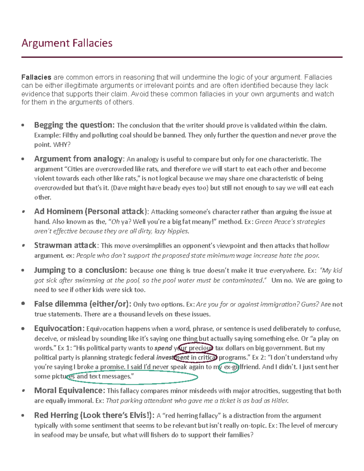 Argument Fallacies - Lecture notes 13 - Argument Fallacies Fallacies ...