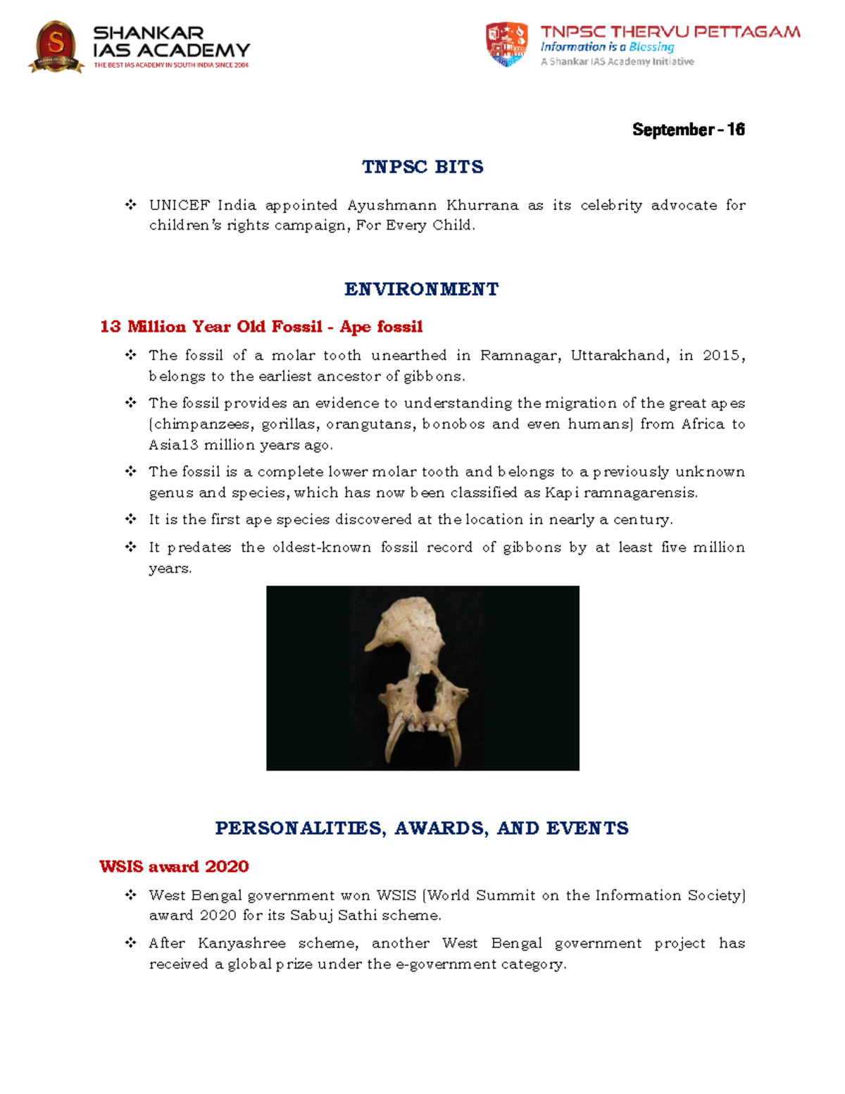 Sep 16 English [Current Afairs for the month September-2020] - Arts and ...