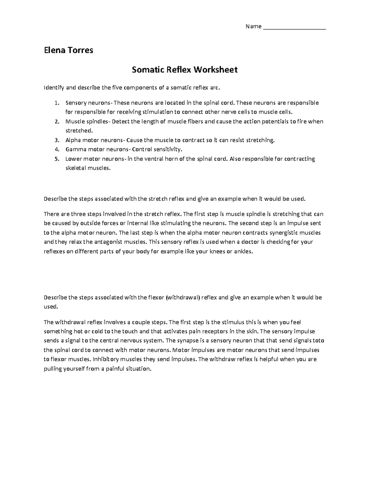 Somatic Reflex Worksheet - Name ___________________ Elena Torres ...
