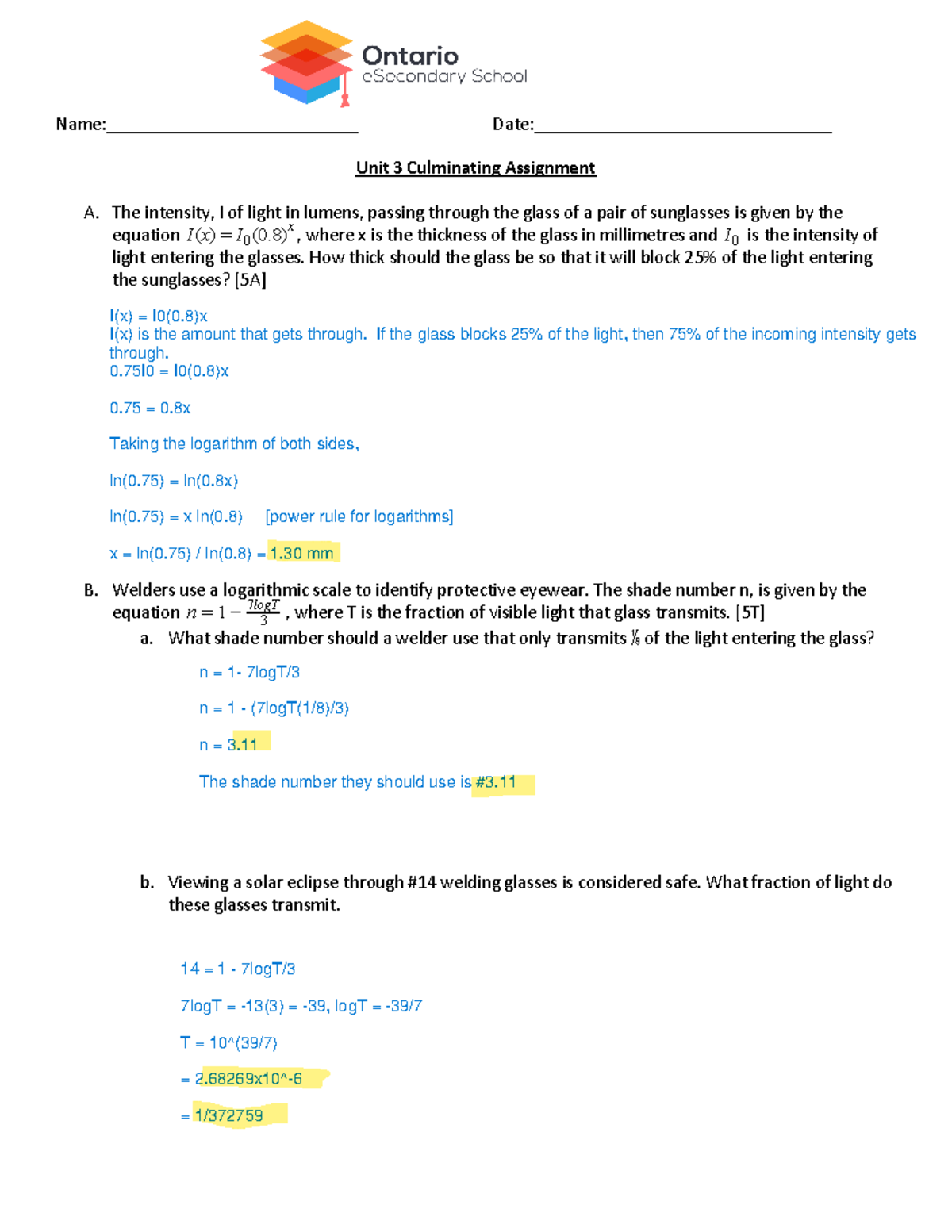 Unit 3 Culminating Assignment Solved - Name ...